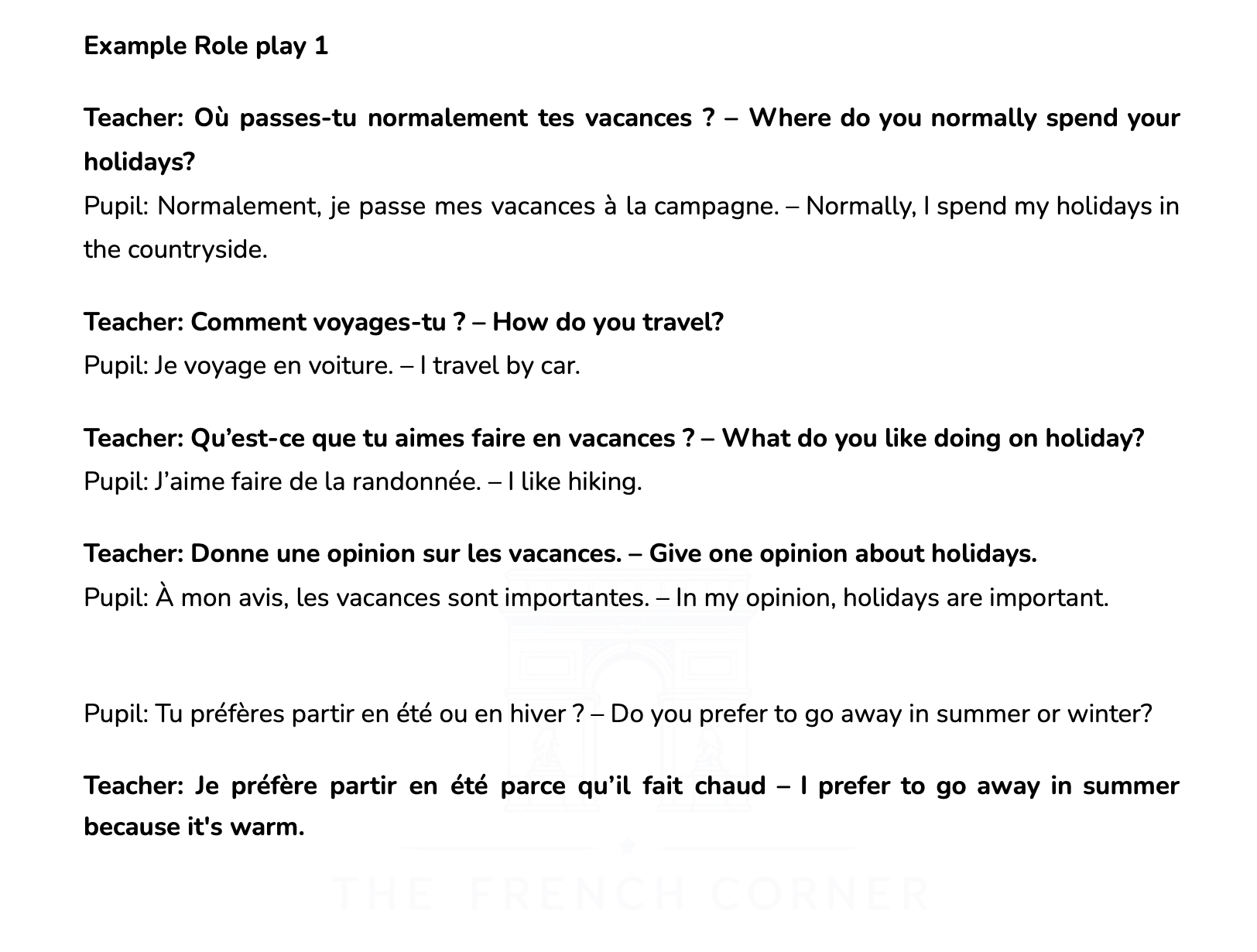 2026 AQA GCSE French Speaking Foundation Tier Role Play | Teaching ...