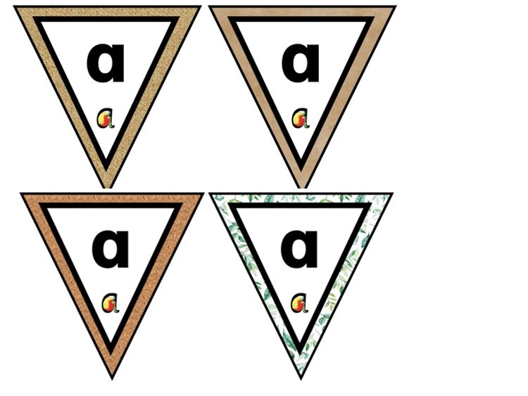 A variety of natural themed A-Z triangle bunting including RWI symbols ...
