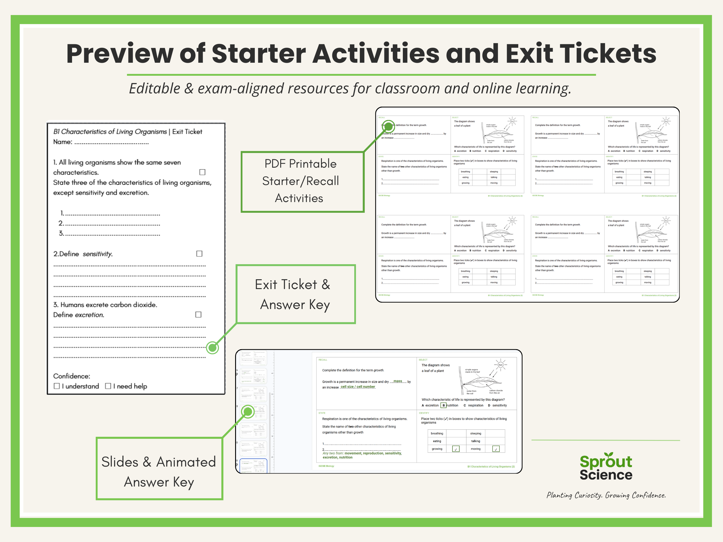 B1 Characteristics of Living Organisms | Starter Activities & Exit ...