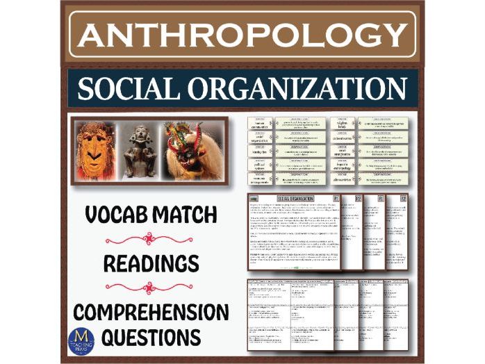 Anthropology: Social Organization Reading Comprehension & Sort Activity ...