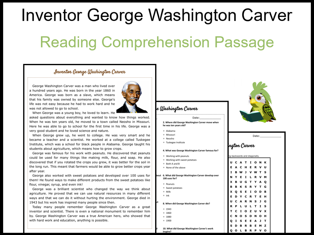 Inventor George Washington Carver Reading Comprehension and Word Search ...