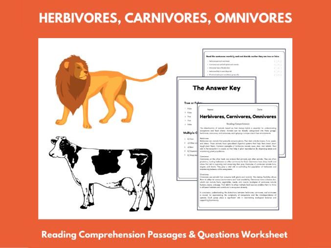 Herbivores, Carnivores, Omnivores: Reading Comprehension Passages ...