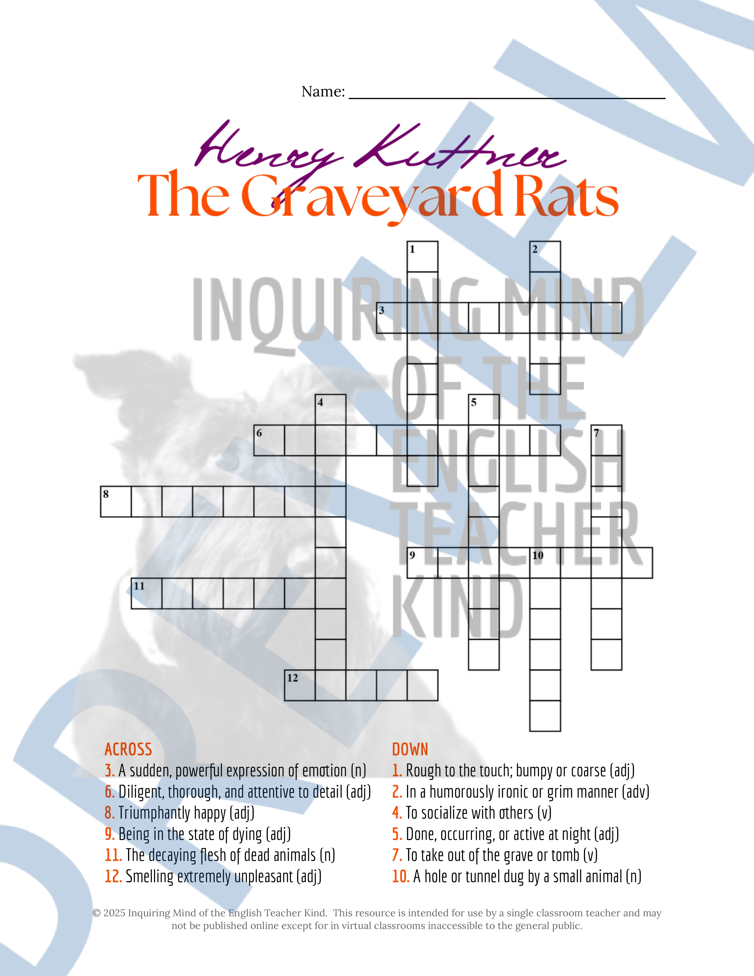 "The Graveyard Rats" by Henry Kuttner Vocabulary Games | Gothic Fiction ...