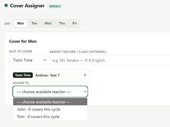 Weekly Cover Management Tool — No Login, Works Offline (One-week ...