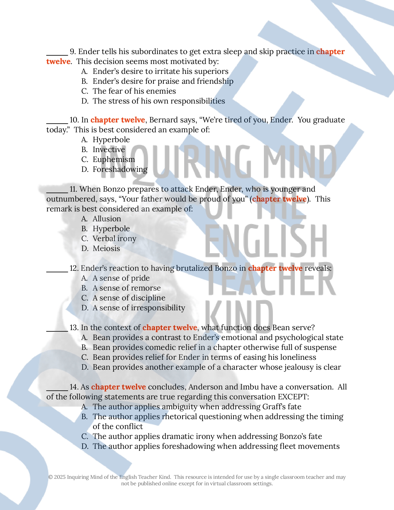 Ender's Game Chapters 11, 12, and 13 Close Reading Analysis Worksheet ...