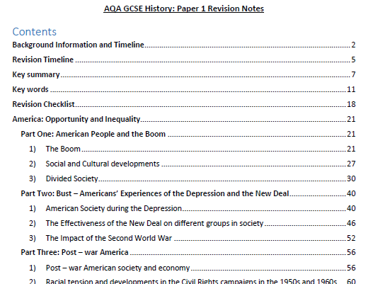 AQA GCSE History Paper 1 Revision Notes (America opportunity ...