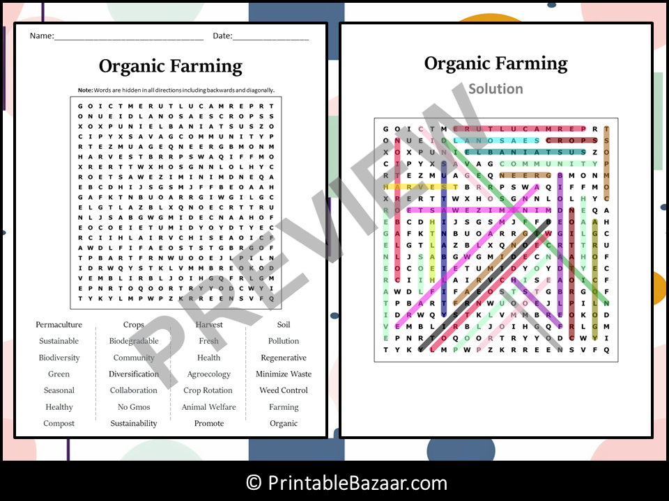 Organic Farming Word Search Puzzle Worksheet Activity | Teaching Resources