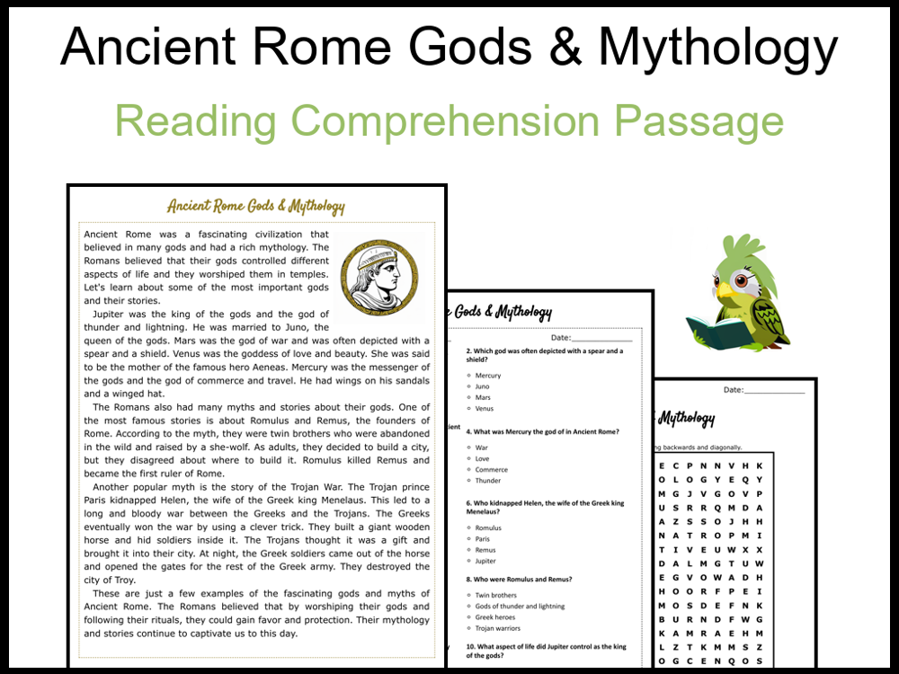 Ancient Rome Gods & Mythology Reading Comprehension and Word Search ...