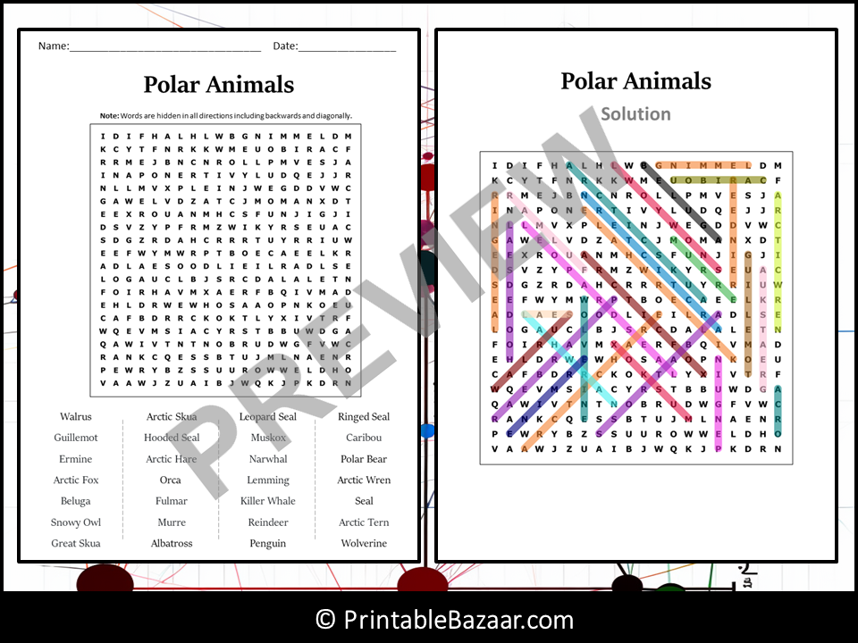 Polar Animals Word Search Puzzle Worksheet Activity | Teaching Resources