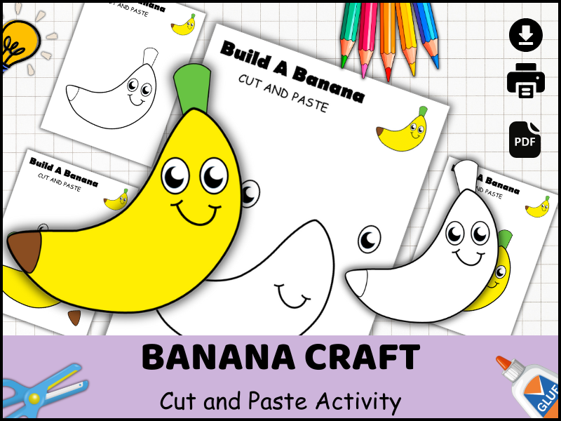Banana Craft for Kids | Cut and Paste Activity | Coloring Worksheet ...