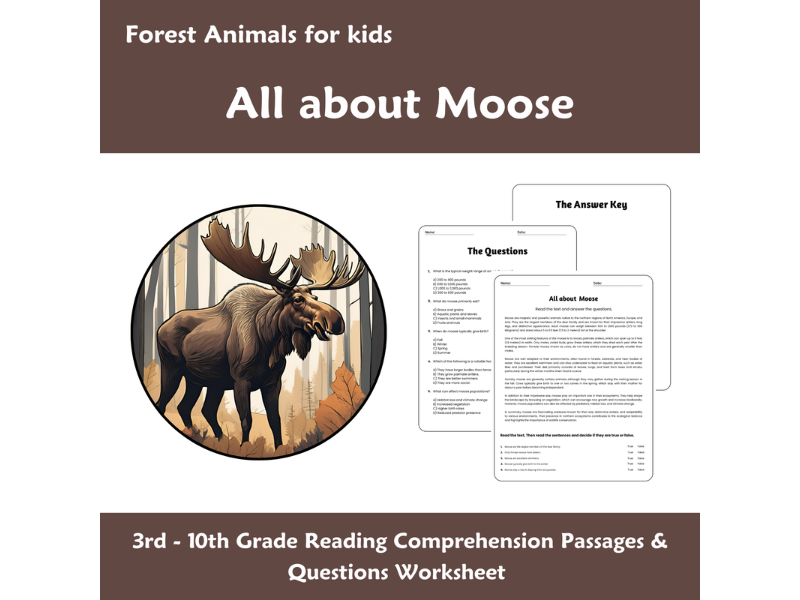 All About Moose - Reading Comprehension Passages & Questions Worksheets ...