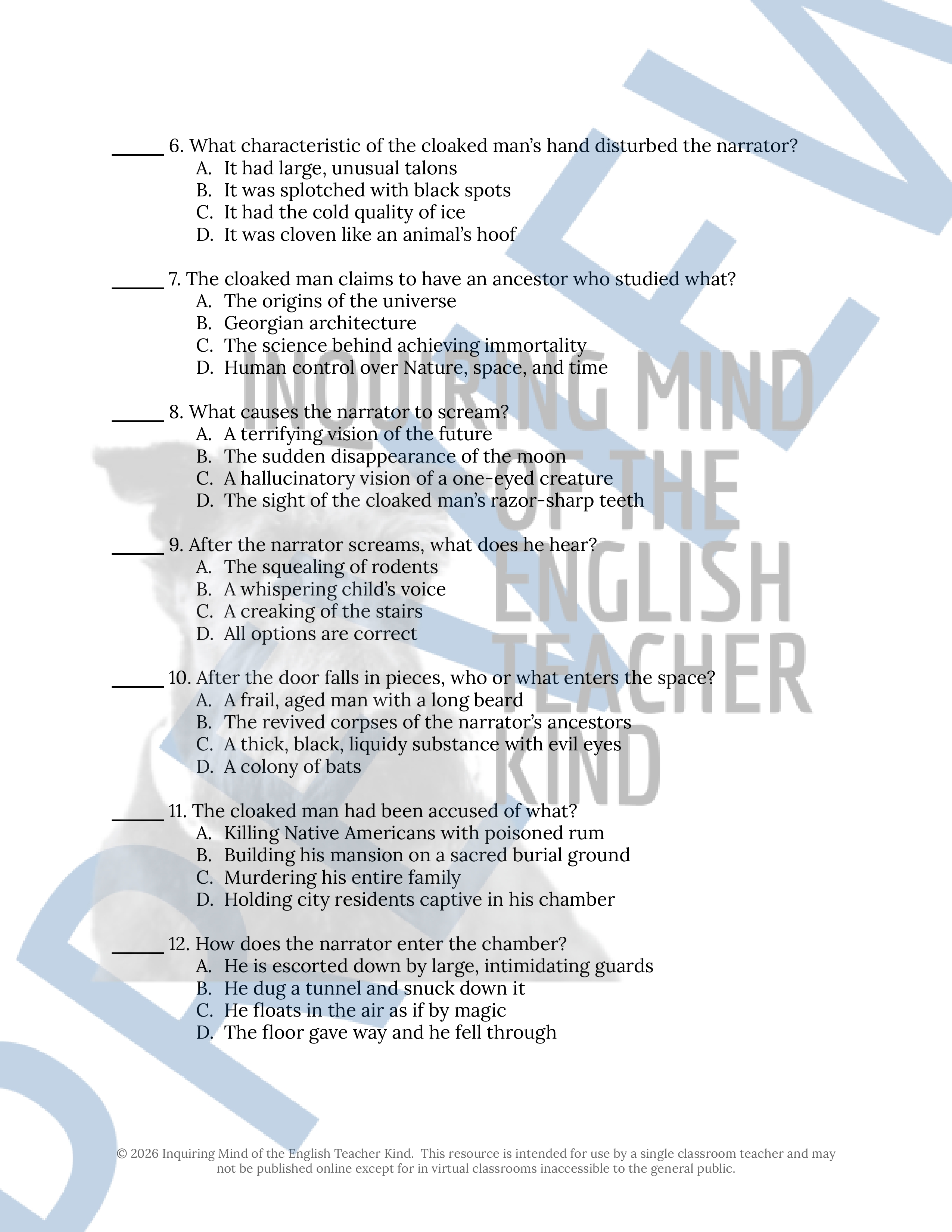 "He" by H.P. Lovecraft Quiz and Answer Key | Fantasy Literature ...