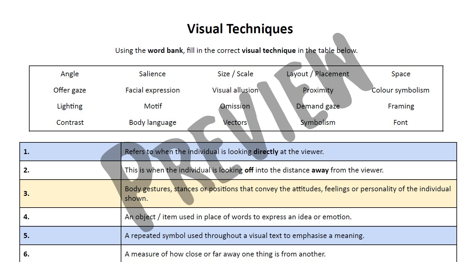 Visual Techniques And Colour Symbolism Worksheets Teaching Resources