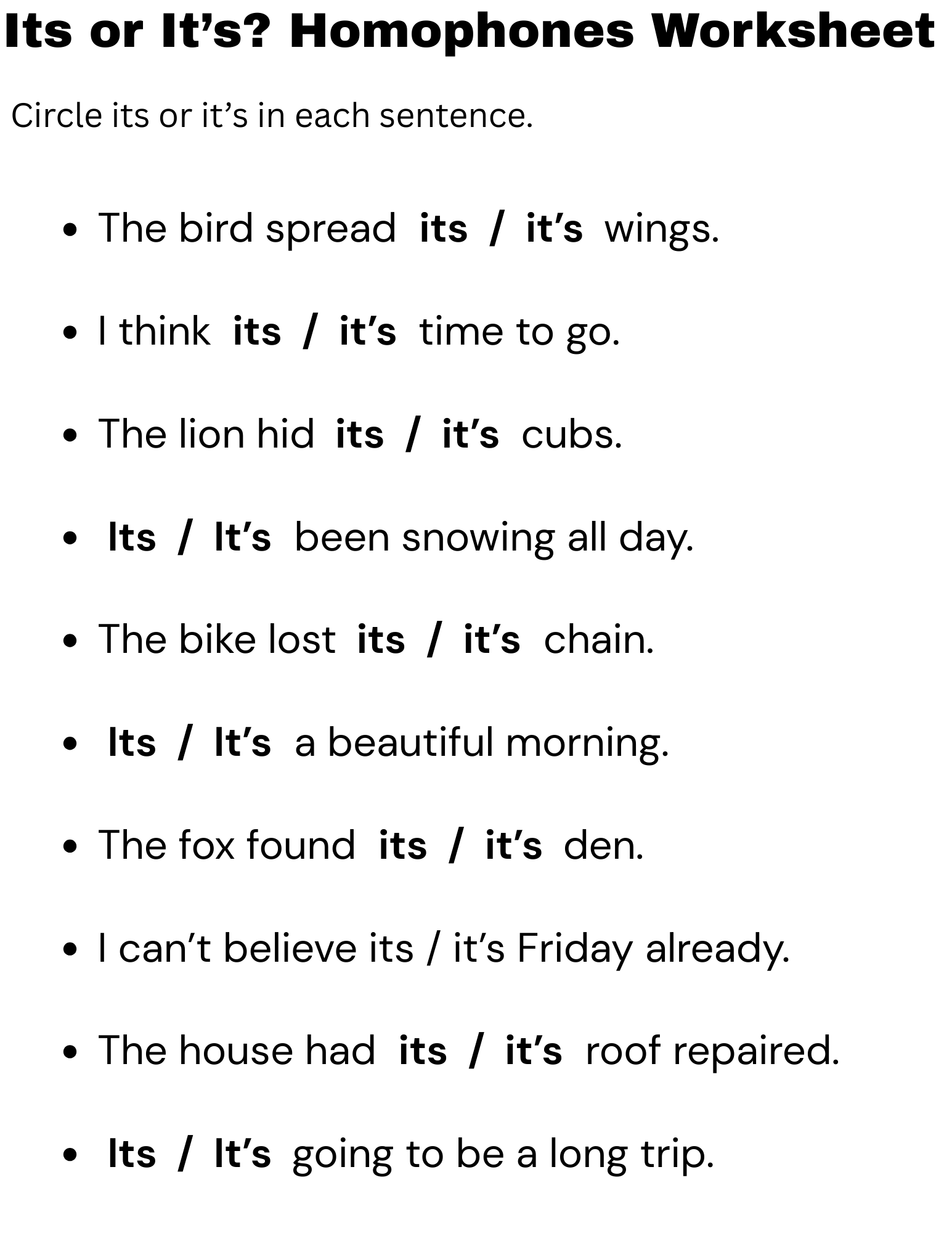 its or it's homophones worksheet | Teaching Resources