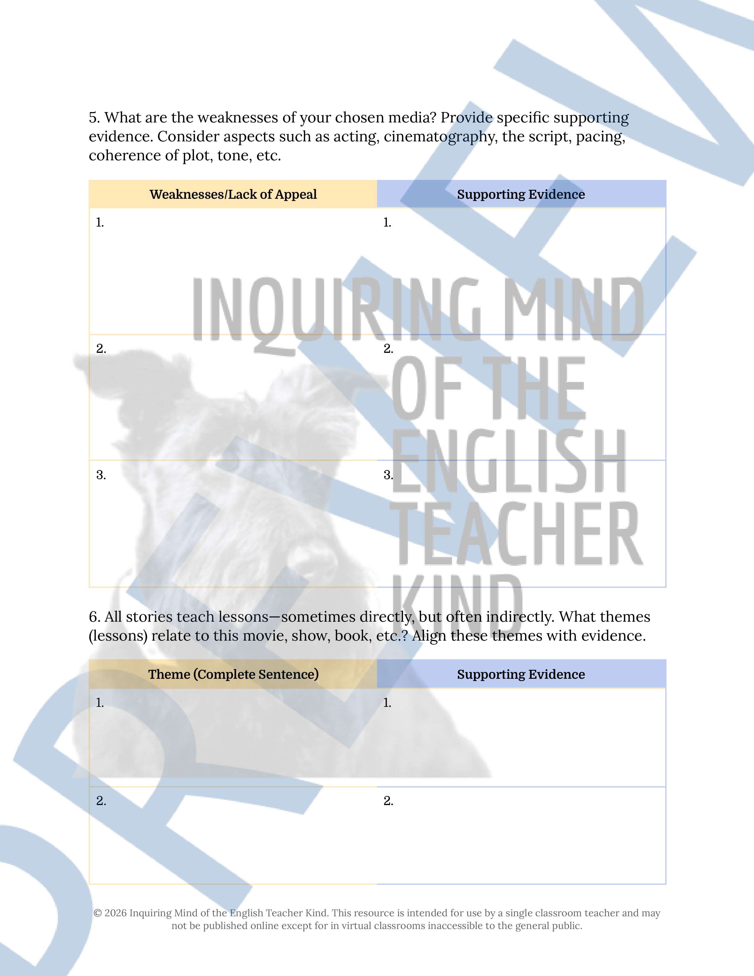 Creative Opinion Writing Project | Movie, Television Show, and Book ...