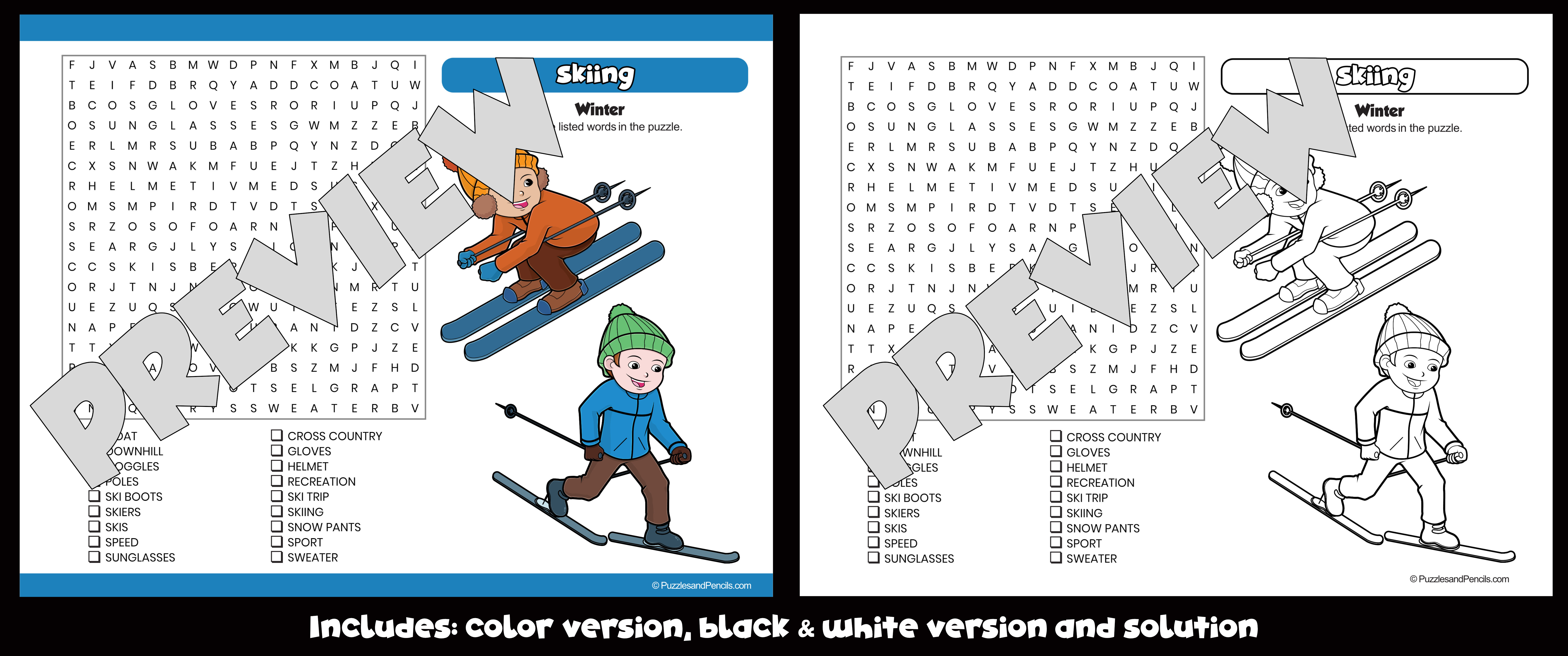 Skiing Word Search Puzzle Activity Page | Winter Wordsearch | Teaching ...