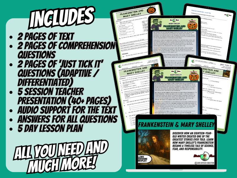 Frankenstein and Mary Shelley | Reading Comprehension | Year 5/6 ...