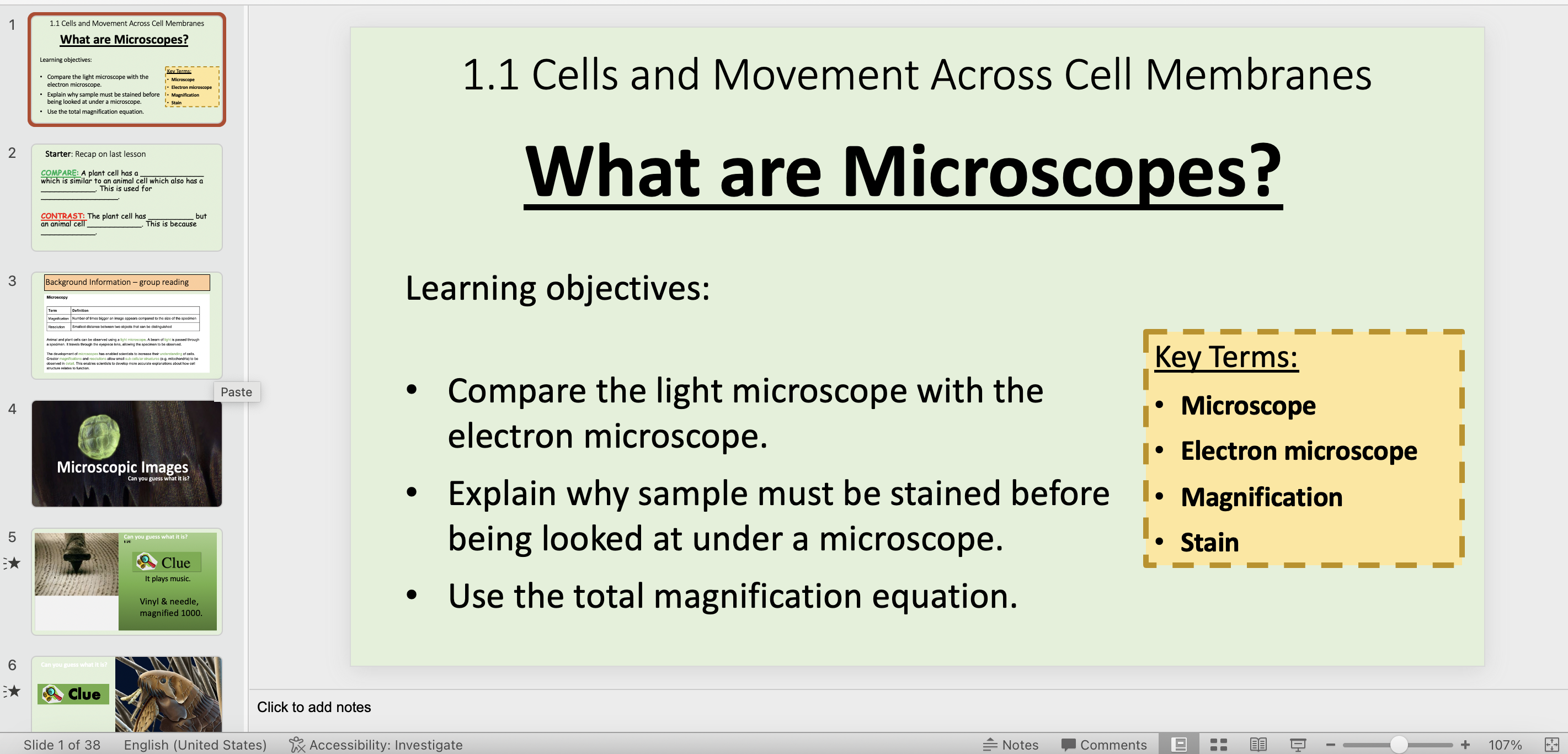 WJEC GCSE Biology Topic 1 (Cells and Movement Across Cell Membranes ...