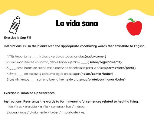 GCSE Spanish la vida sana worksheet | Teaching Resources
