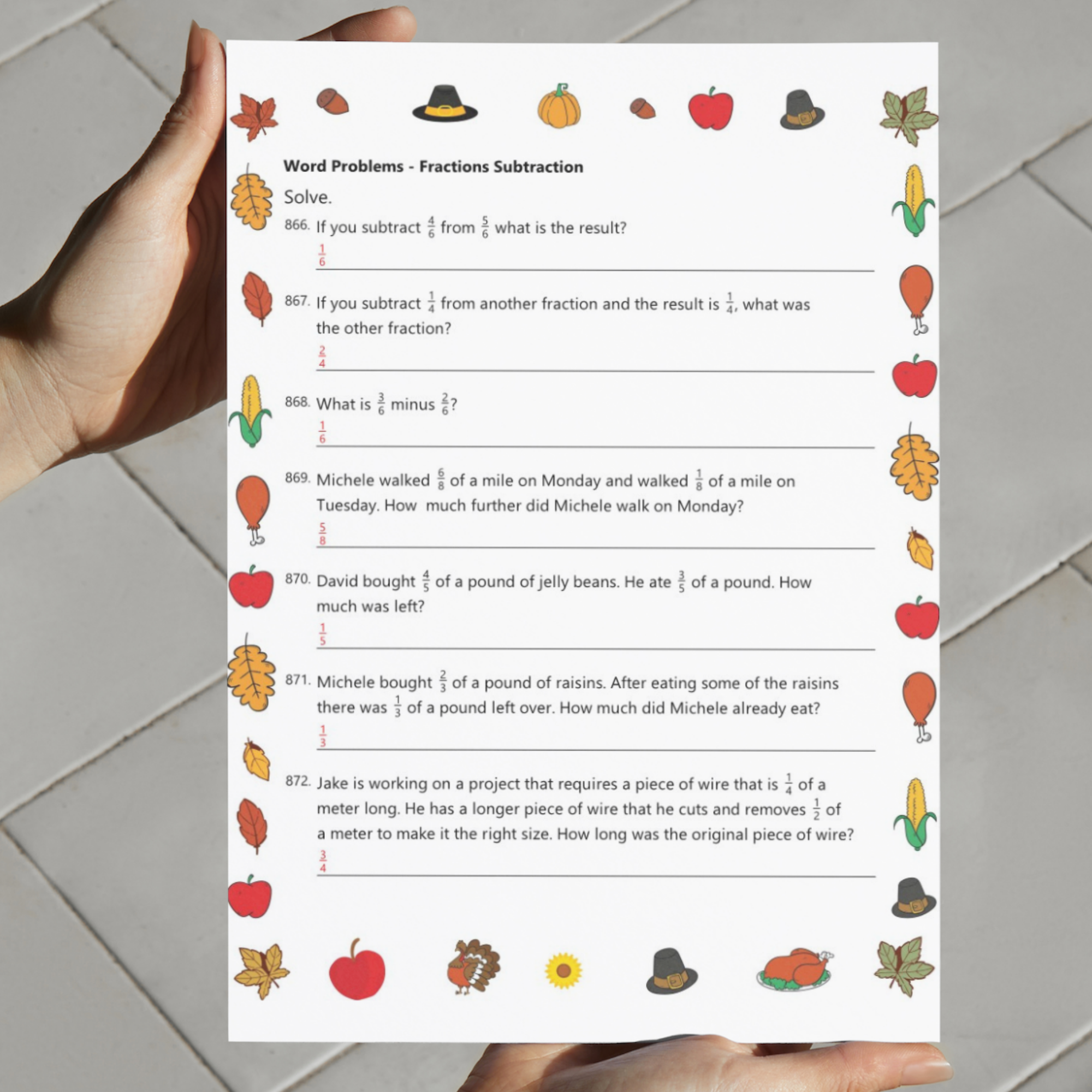 Thanksgiving Multiply and Divide Fractions with Unlike Denominators ...