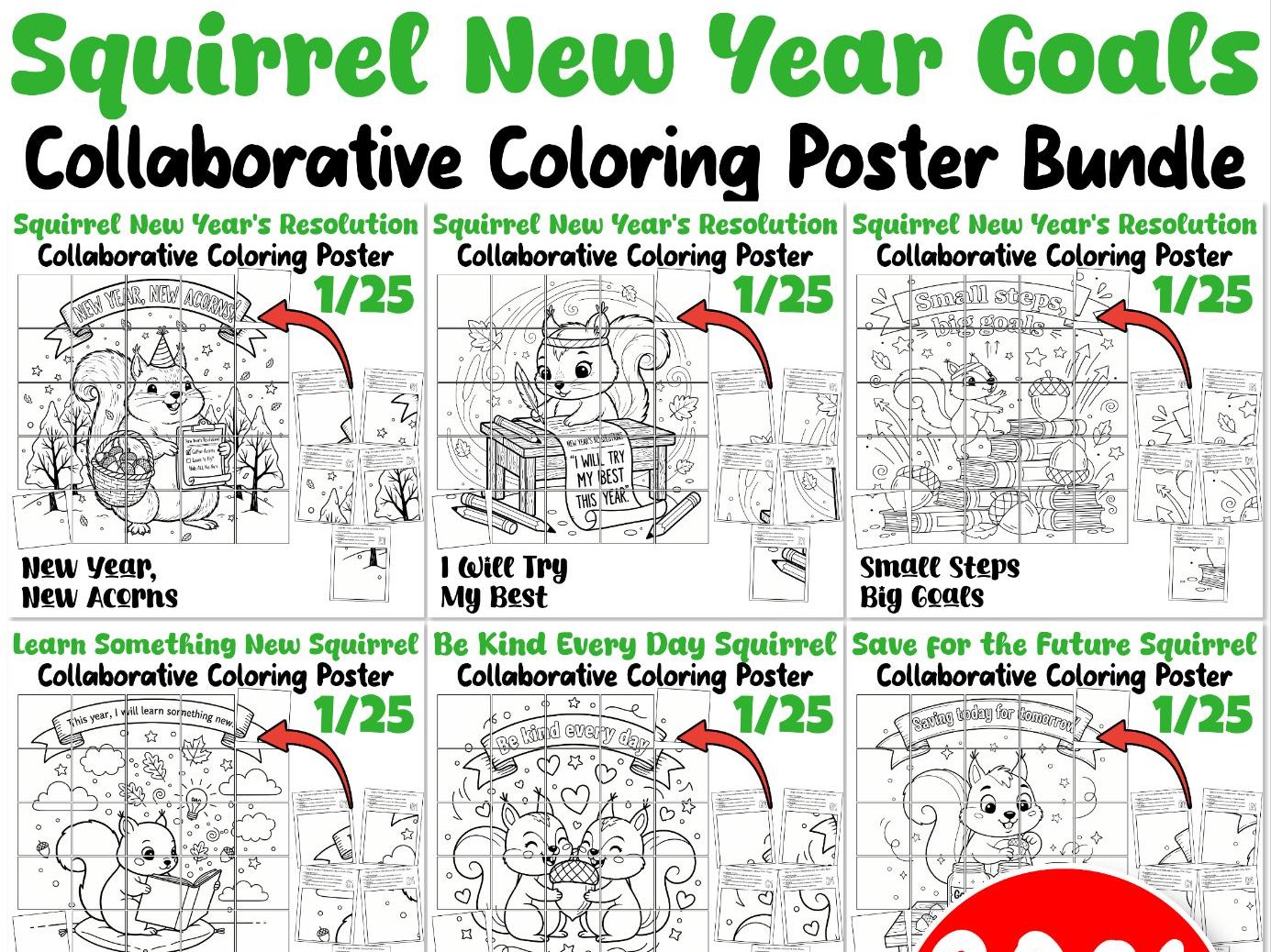 Squirrel New Year Goals Bundle | Collaborative Coloring Posters & SEL ...