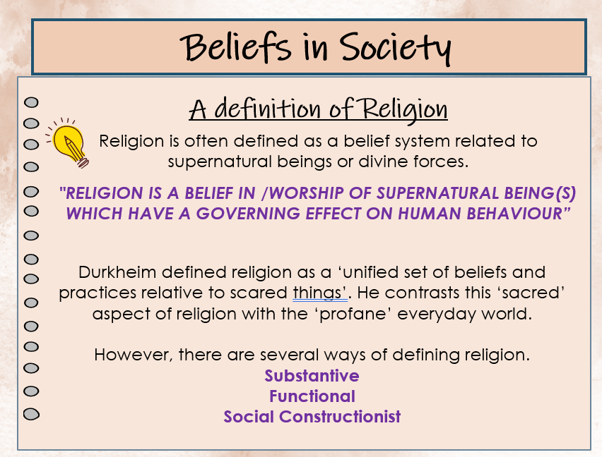 AQA A level Sociology - Beliefs in Society - Religion as a Belief ...