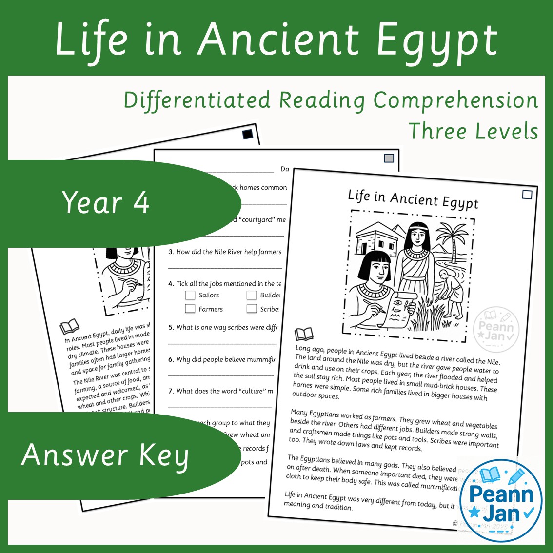 Year 4 Reading Comprehension - Life in Ancient Egypt | Teaching Resources