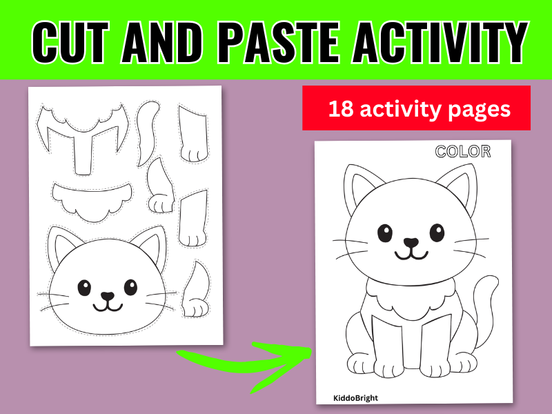Lion, Elephant and Cat Cut and Paste Activities – 18 Printable Black ...