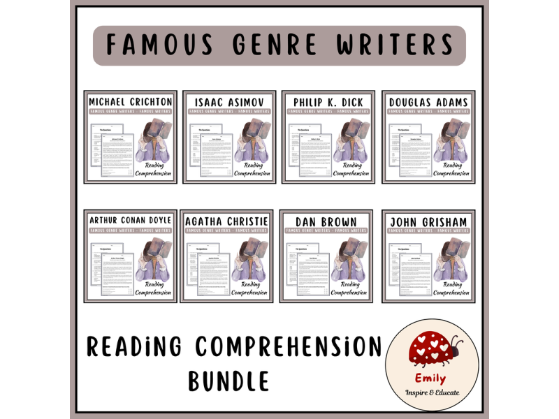 Famous Genre Writers: Famous Writers Reading Comprehension Passages ...