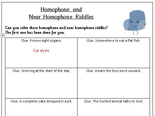 Spelling - Homophone and Near Homophone Riddles | Teaching Resources