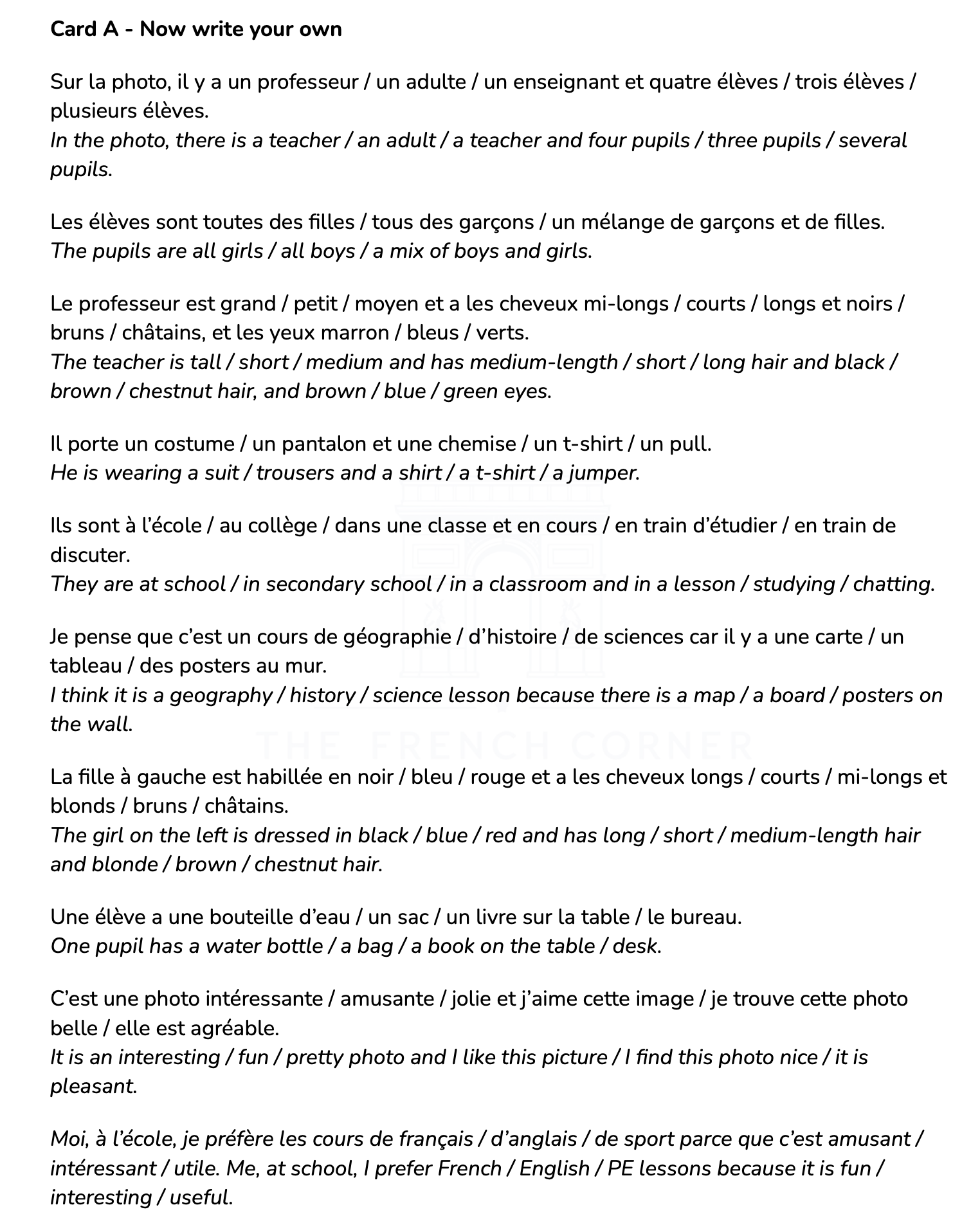 2026 AQA GCSE French Speaking Foundation Tier Photo card | Teaching ...