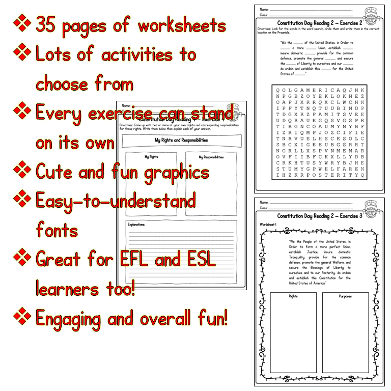 Constitution Day No-Prep ELA Worksheets | Teaching Resources