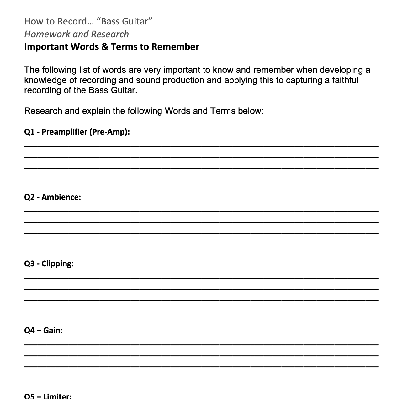 How to Record Bass Guitar-FULL LESSON | Teaching Resources