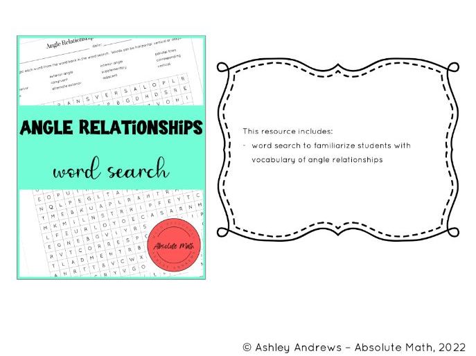 Angle Relationships Word Search | Teaching Resources