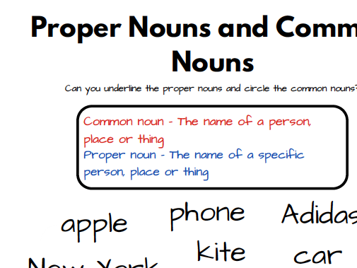 Proper and Common Nouns Activity Sheet | Teaching Resources