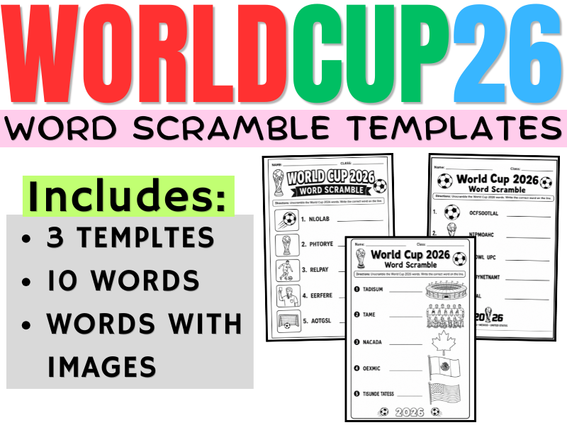 World Cup 2026 Word Scramble Worksheets | Vocabulary & Literacy ...