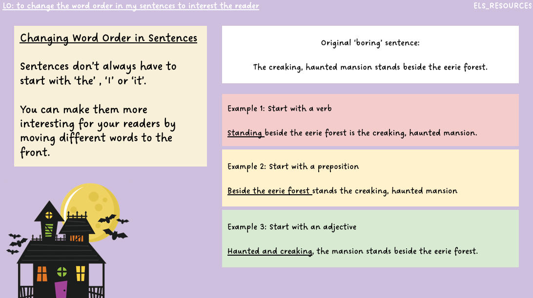 KS3 English Gothic - Writing to Describe - Changing Word Order Lesson ...