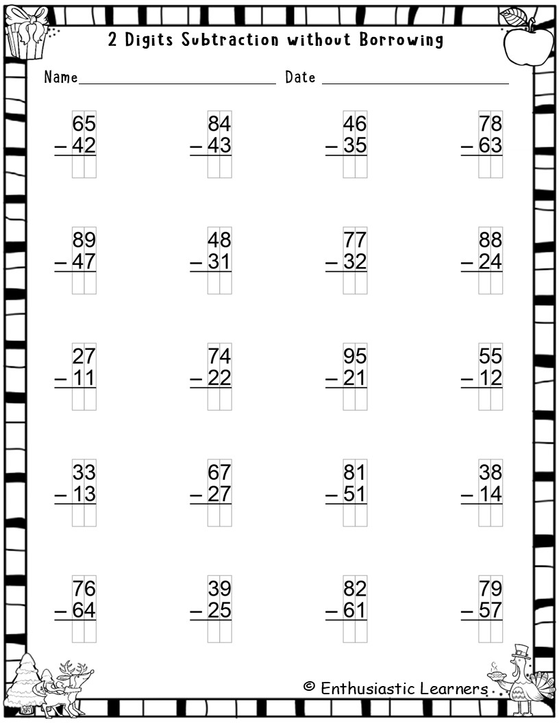 2-Digit Subtraction Without Borrowing Worksheets | No Regrouping ...