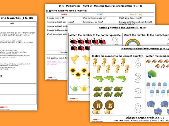 Free Eyfs Maths Number Matching Numerals And Quantities 1 To 10 Resources And Observation Pack