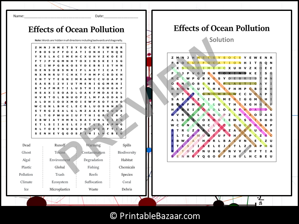 Effects of Ocean Pollution Word Search Puzzle Worksheet Activity ...