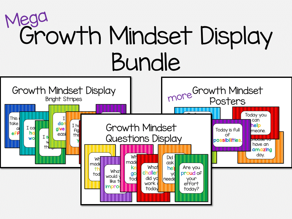 Huge Growth Mindset Display Bundle - Bright stripes | Teaching Resources