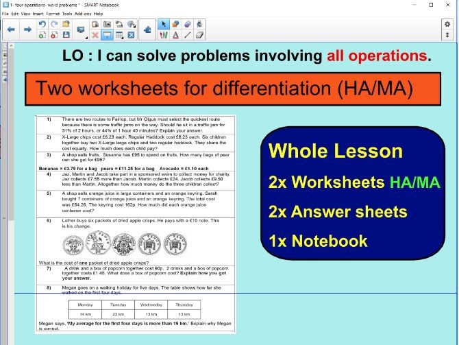  1 Whole Lesson All Operations Word Problems Based On SATS