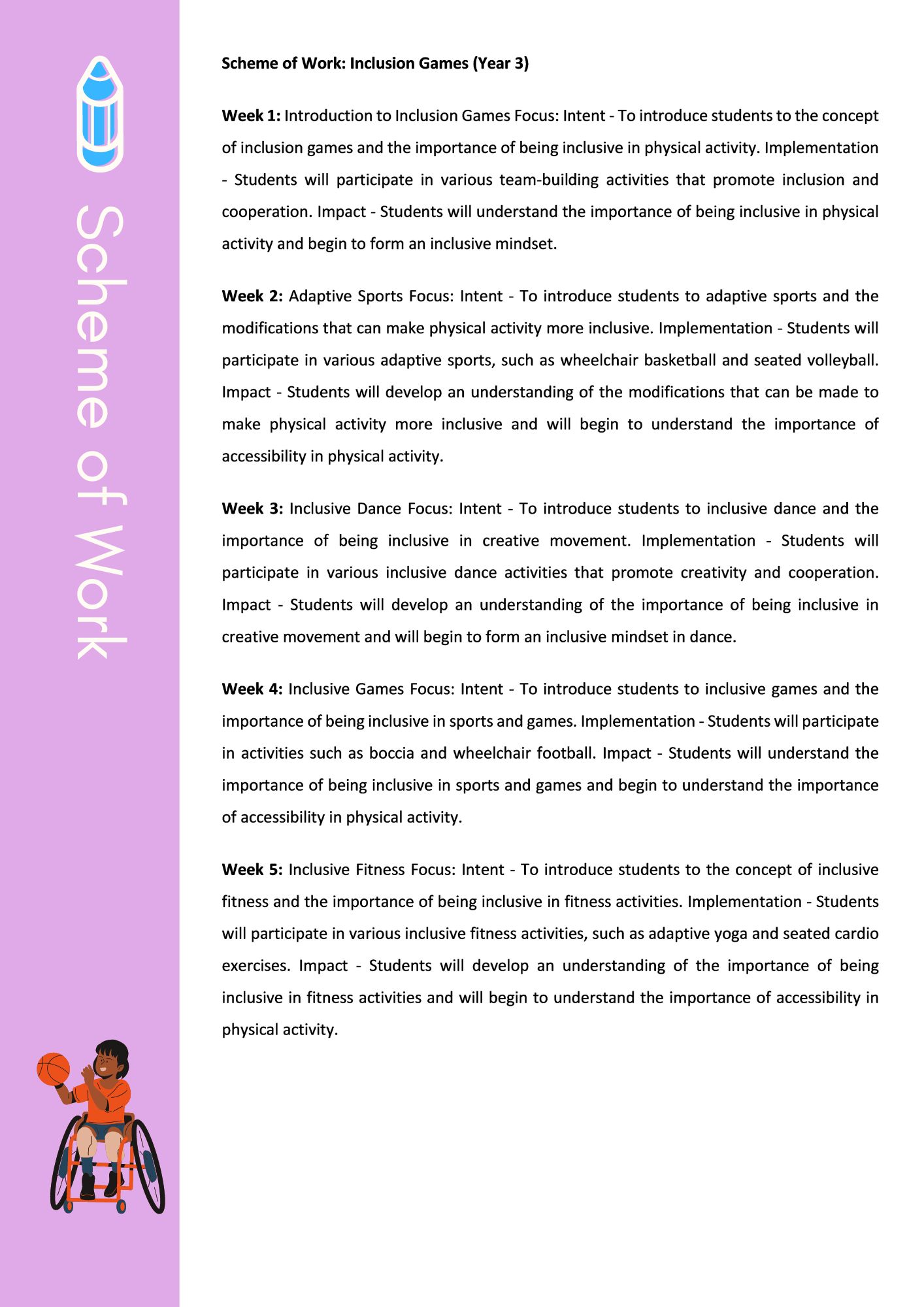 Inclusion Games A Year 3 Scheme Of Work For An Inclusive Physical