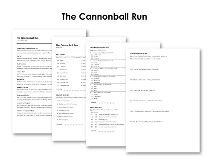 The Movie "The Cannonball Run" | Teaching Resources