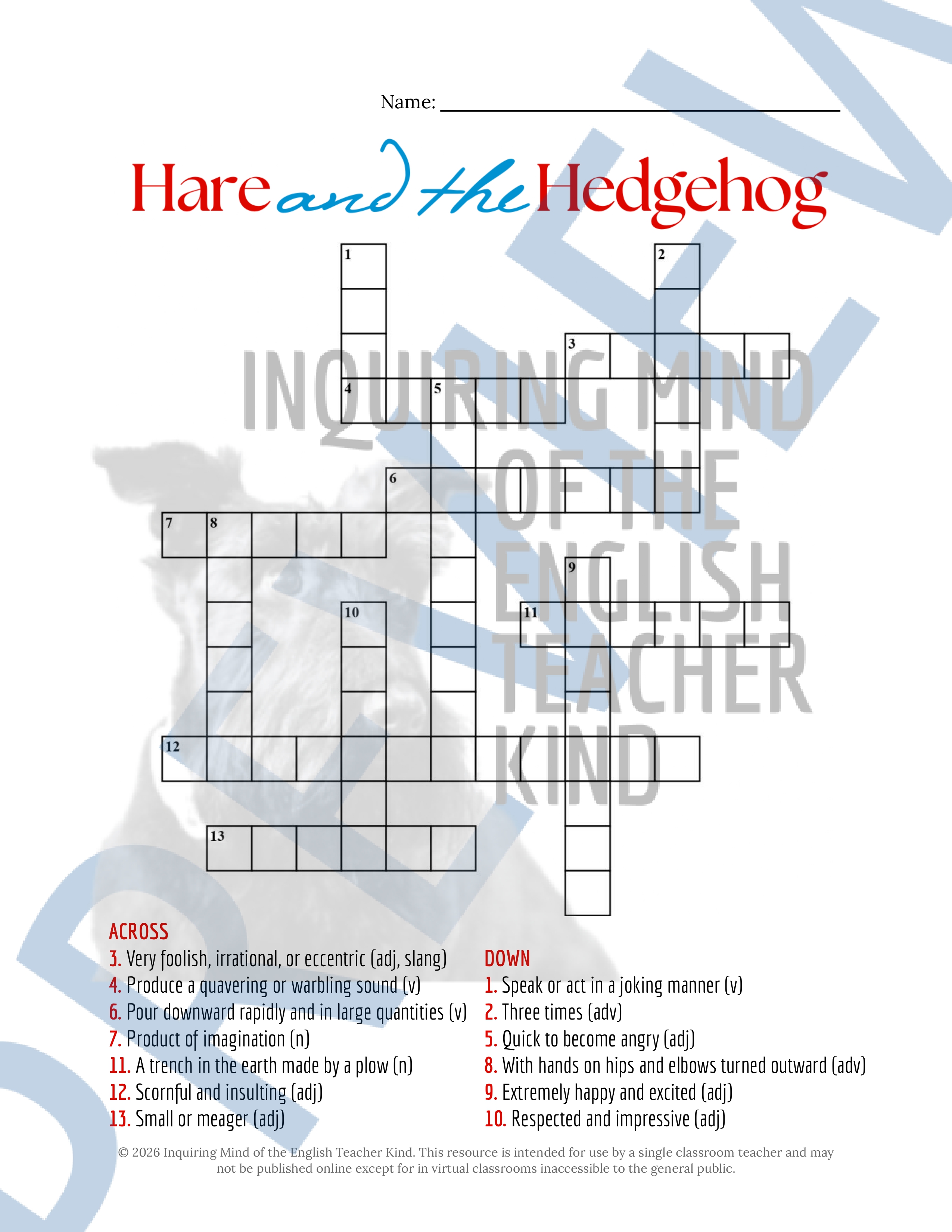 "The Hare and the Hedgehog" Vocabulary Activities | Grimm's Fairy Tale ...