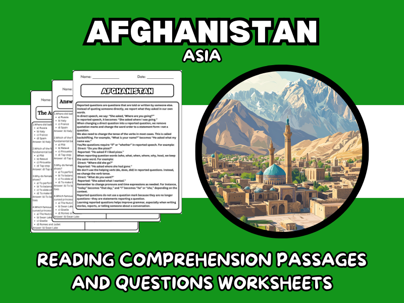 Afghanistan - Asia Reading Comprehension Passages & Questions ...