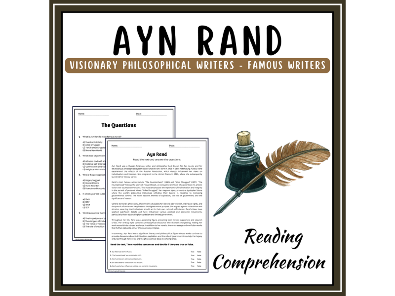 Ayn Rand Reading Comprehension Passages & Questions Worksheets ...