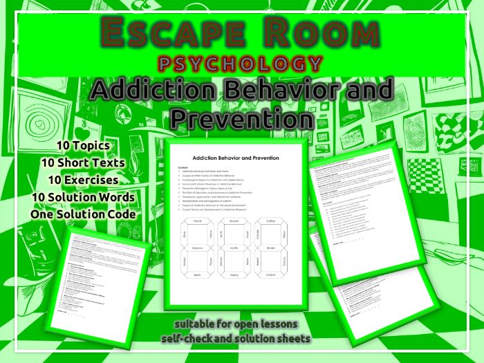 Psychology ESCAPE ROOM - Addiction Behavior and Prevention (10 Texts ...