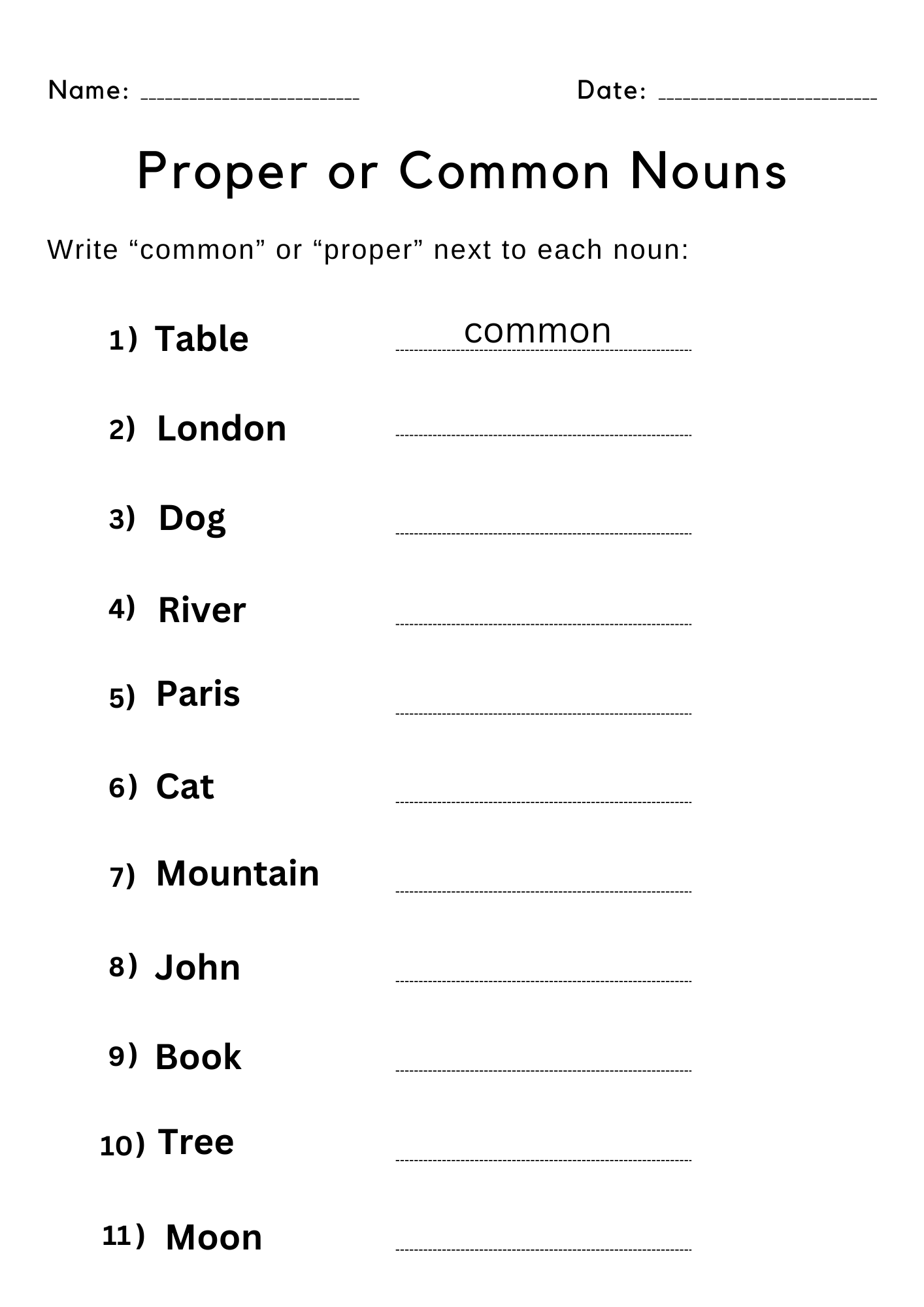 Printable Common Noun And Proper Nouns Worksheet For Grade 1 Teaching
