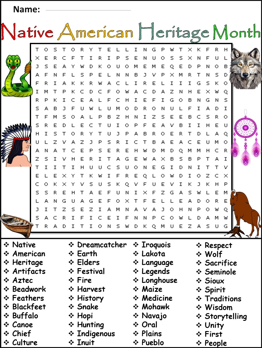 Native American Heritage Month Hard Word Search & Maze Activity – 48 ...